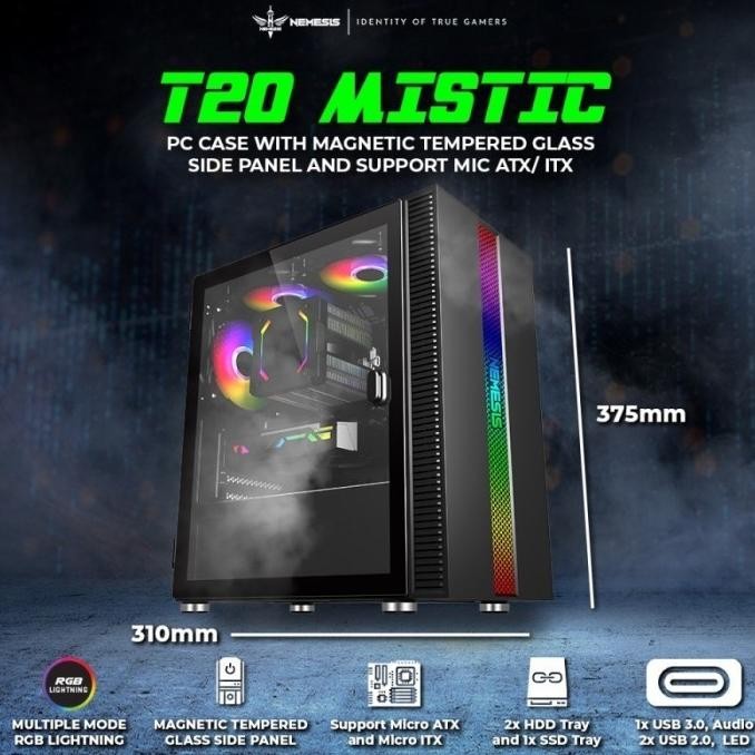 Jual Baru Casing Gaming Nyk Mistic T20 Micro Atx Glass Led Rgb - Pc ...
