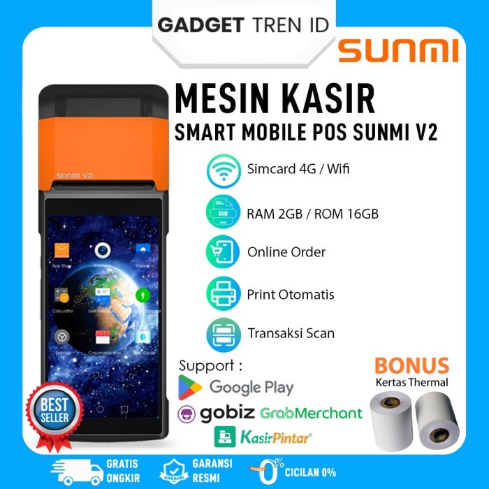 Jual Promo!! Mesin Kasir Android Sunmi V2 2/16Gb 4G Thermal Printer Scanner Barcode | Shopee ...