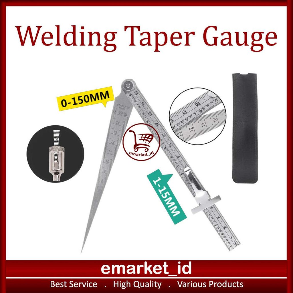 Jual EM Welding Taper Gauge 0-150mm AI53 / Feeler Penggaris Celah Baja ...