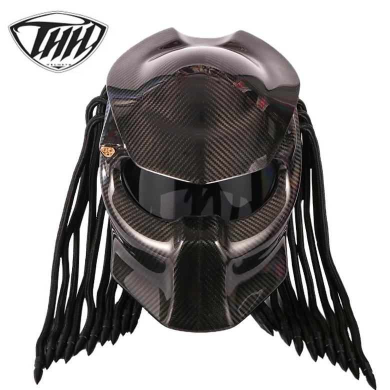 Jual carbon fiber motorcycle predator helmet full face dot certification high quality casco ...