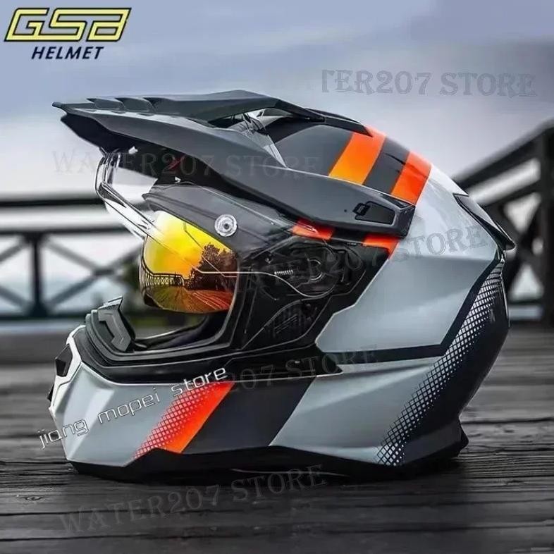 Jual full helmet locomotive gsb xp-22 new off road rally helmets double lens motorcycle four ...