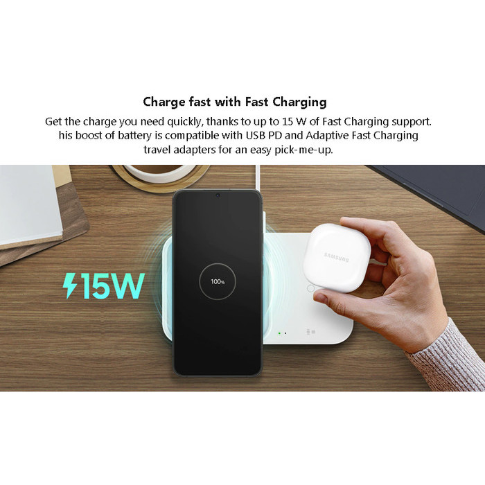 Jual Samsung Super Fast Wireless Charger Duo 15W with Adapter and Cable | Shopee Indonesia