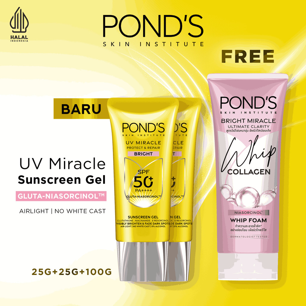 Jual Buy 2 Pond's UV Miracle Bright SPF 50 25gr Get Whip Collagen 100g ...