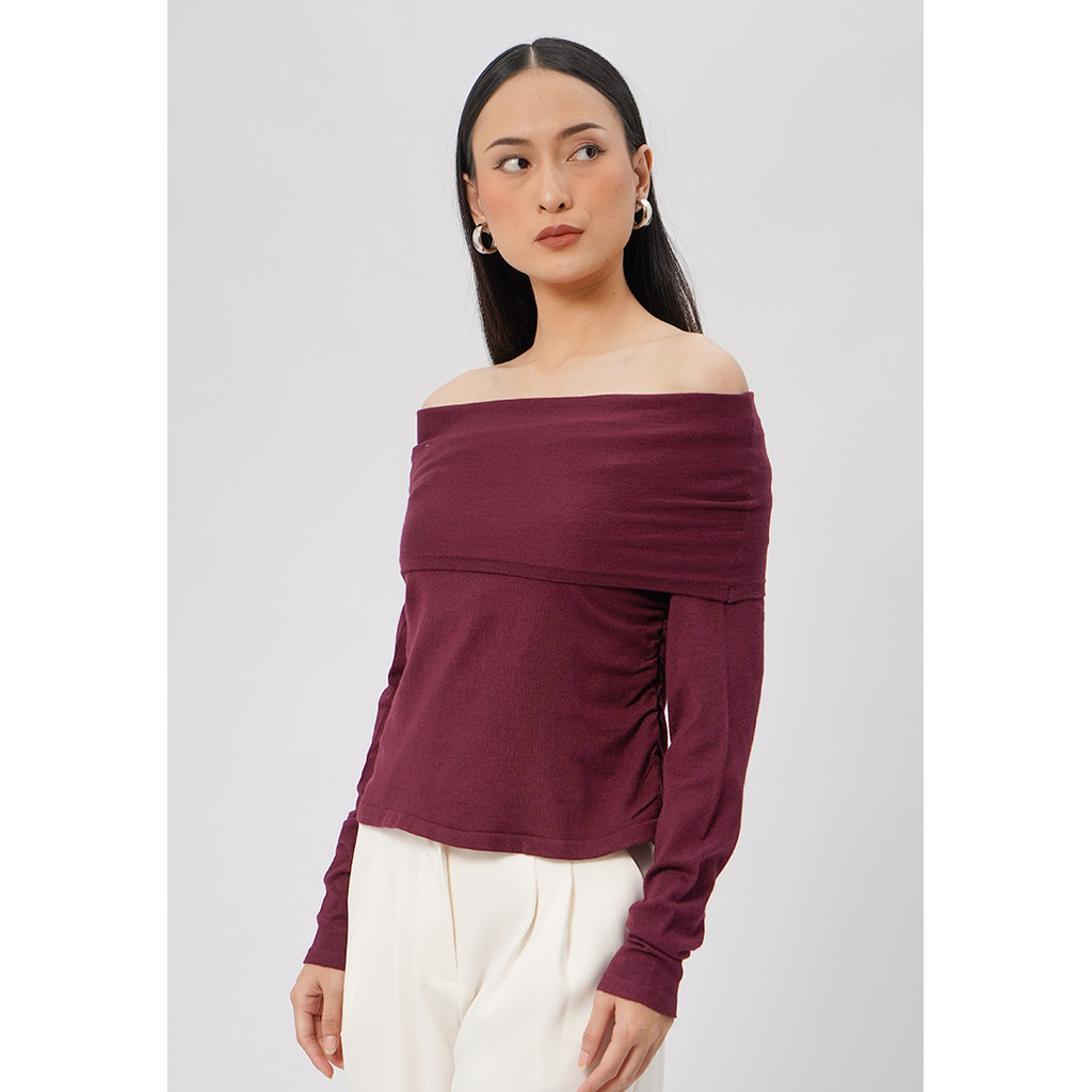 Jual Executive Off Shoulder Long Sleeve Knit Top Plum | Shopee Indonesia