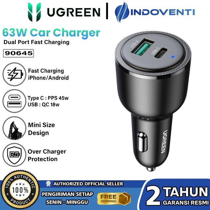 Jual UGREEN Adaptor Car Charger Mobil USB + Type C PD 3.0 Fast Charging 63W | Shopee Indonesia