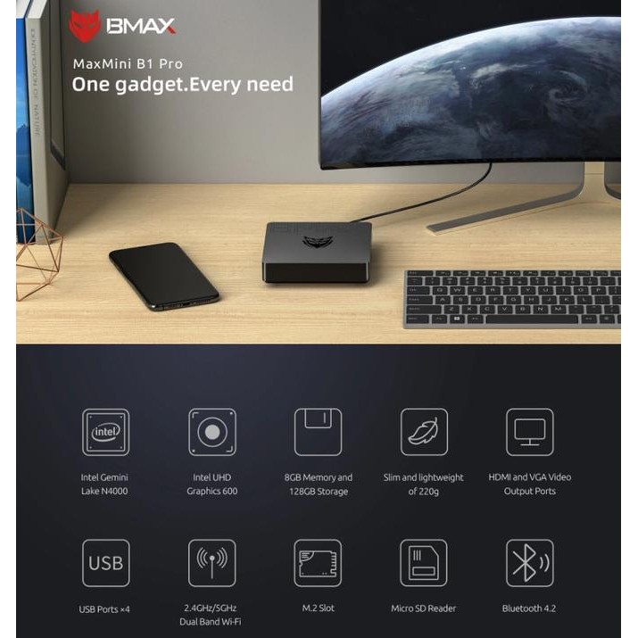 Jual Mini PC BMAX B1 PRO 8/128GB Intel N4000 WiFi HDMI VGA Windows 11 Pro | Shopee Indonesia