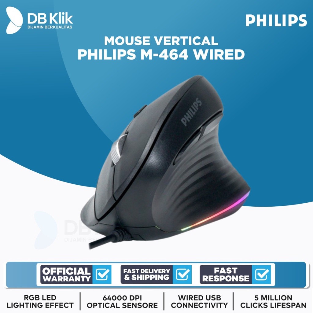 Jual Philips Mouse Vertical M-464 Wired 6400Dpi Light Switch - M464 ...