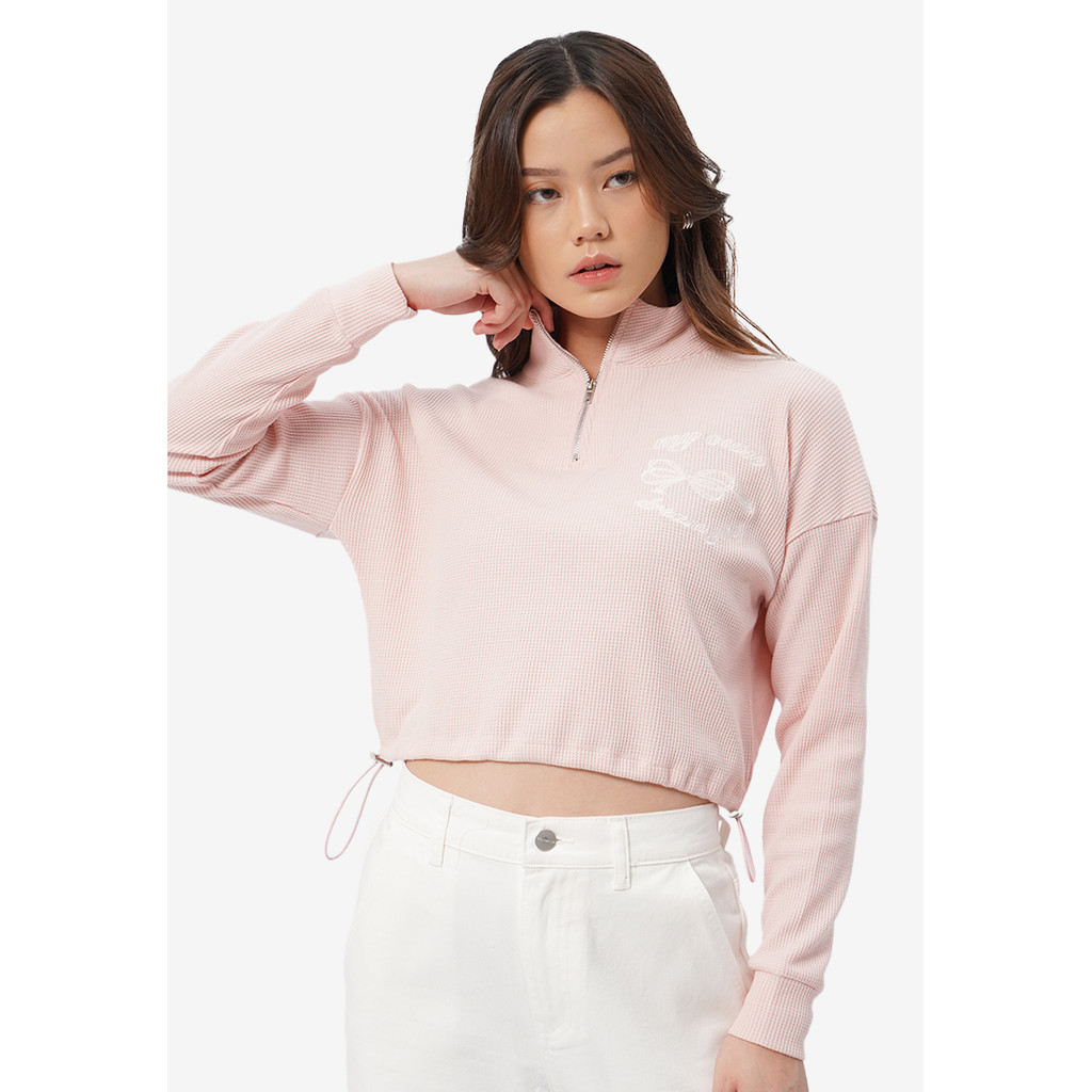 Jual COLORBOX Zipped Up Long Sleeve Crop Sweatshirt Lt. Pink | Shopee ...