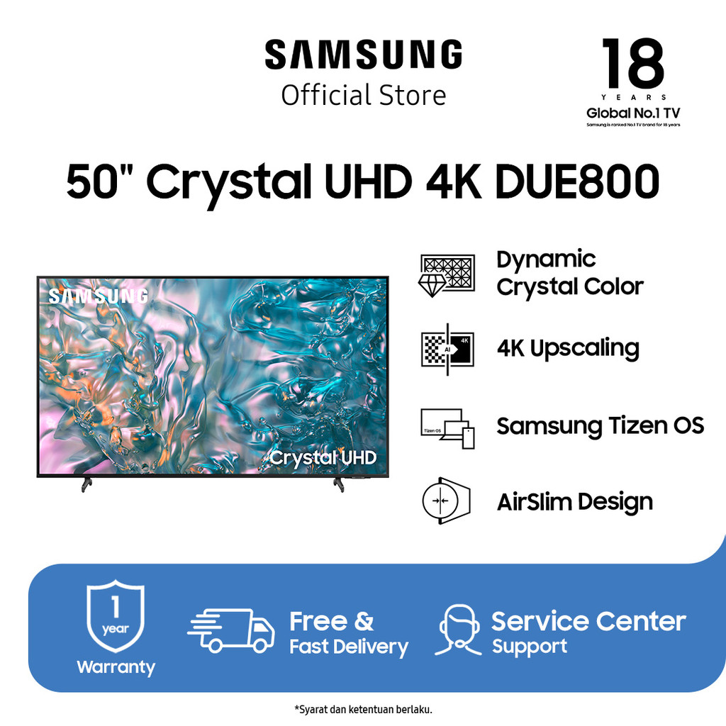 Jual Samsung 50" Crystal UHD 4K DUE800 Smart TV | Dynamic Crystal Color | AirSlim Design ...