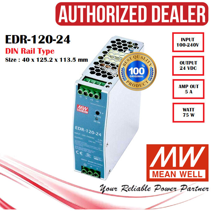Jual Edr-120-24 - Din Rail Power Supply Mean Well 5A 24Vdc | Shopee Indonesia
