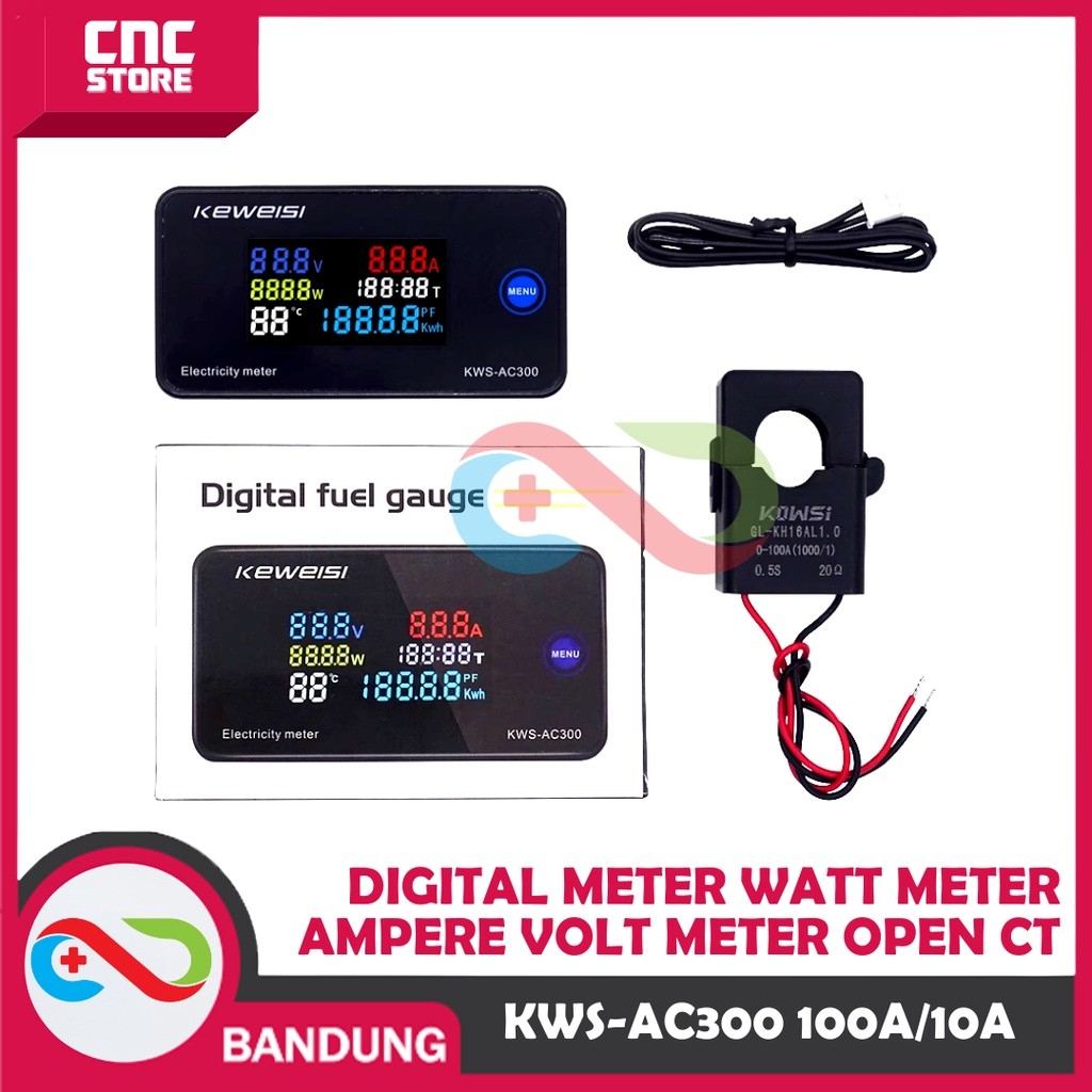 Jual KWS-AC300 100A/10A 6IN1 DIGITAL KWH METER WATT METER AMPERE VOLT METER OPEN CT | Shopee ...