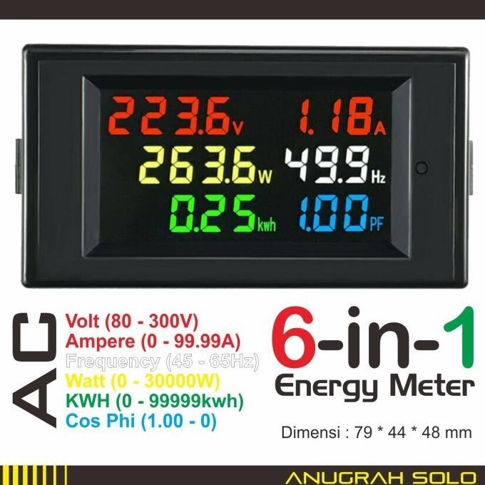 Jual AC Power Meter 6 in 1 Volt Ampere Watt Hz KWH Cos Phi Meter ...