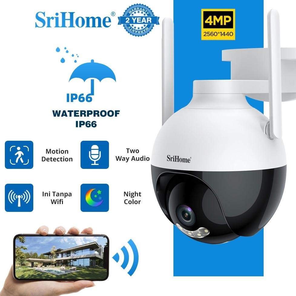 Jual Srihome H08 Cctv Wifi 4MP FHD IP Camera Outdoor Waterproof IP66 360 PTZ Smart Kamera Jarak ...