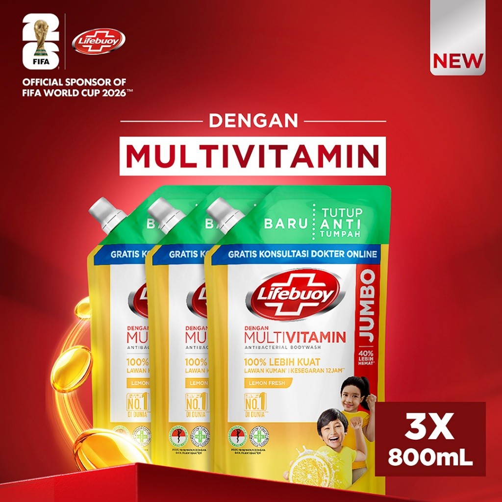 Jual Lifebuoy Sabun Mandi Cair Antibacterial Lemon Fresh 800ml x 3 pcs ...