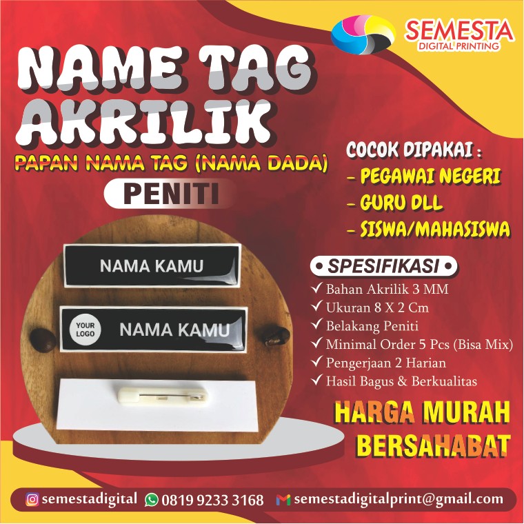 Jual CETAK NAME TAG AKRILIK / PAPAN NAMA DADA / PENITI | Shopee Indonesia