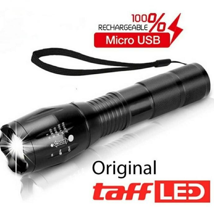 Jual Senter LED Taffled USB Rechargeable 10.000 Lumens Hitam | Shopee ...