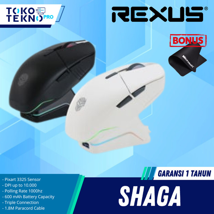 Jual Rexus Shaga RX-130 Mouse Gaming Wireless With Charging Dock ...