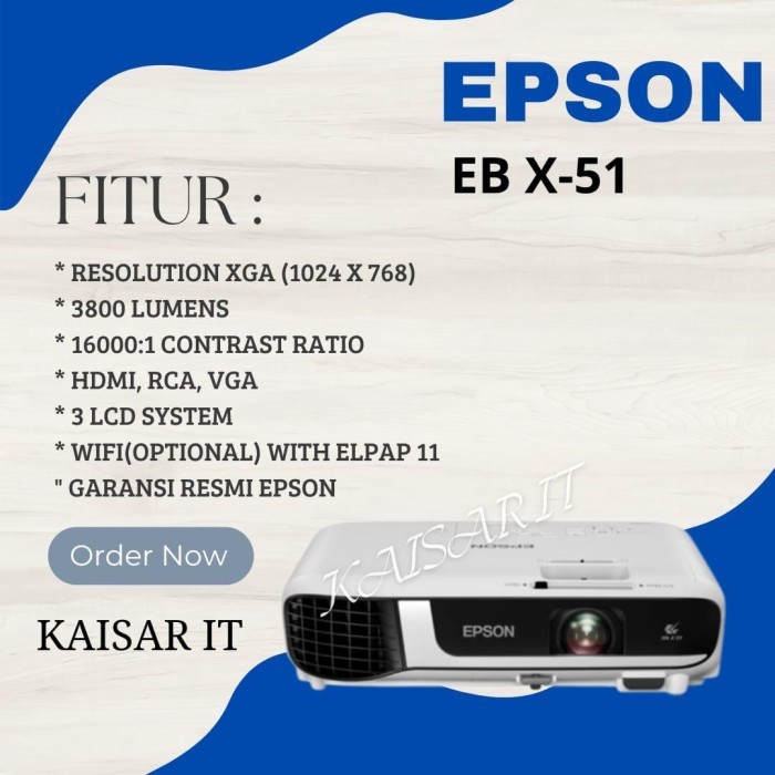Jual Projector EPSON EB-X51 (XGA 3800 Lument) | Shopee Indonesia