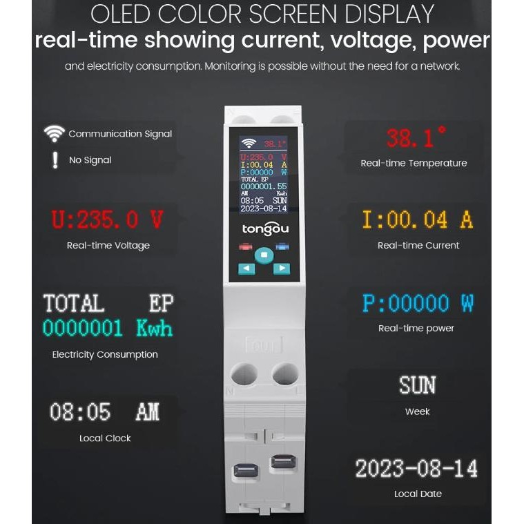 Jual TONGOU Smart MCB Circuit Breaker Over Current Under Voltage Protection 1A - 50A Adjustable ...