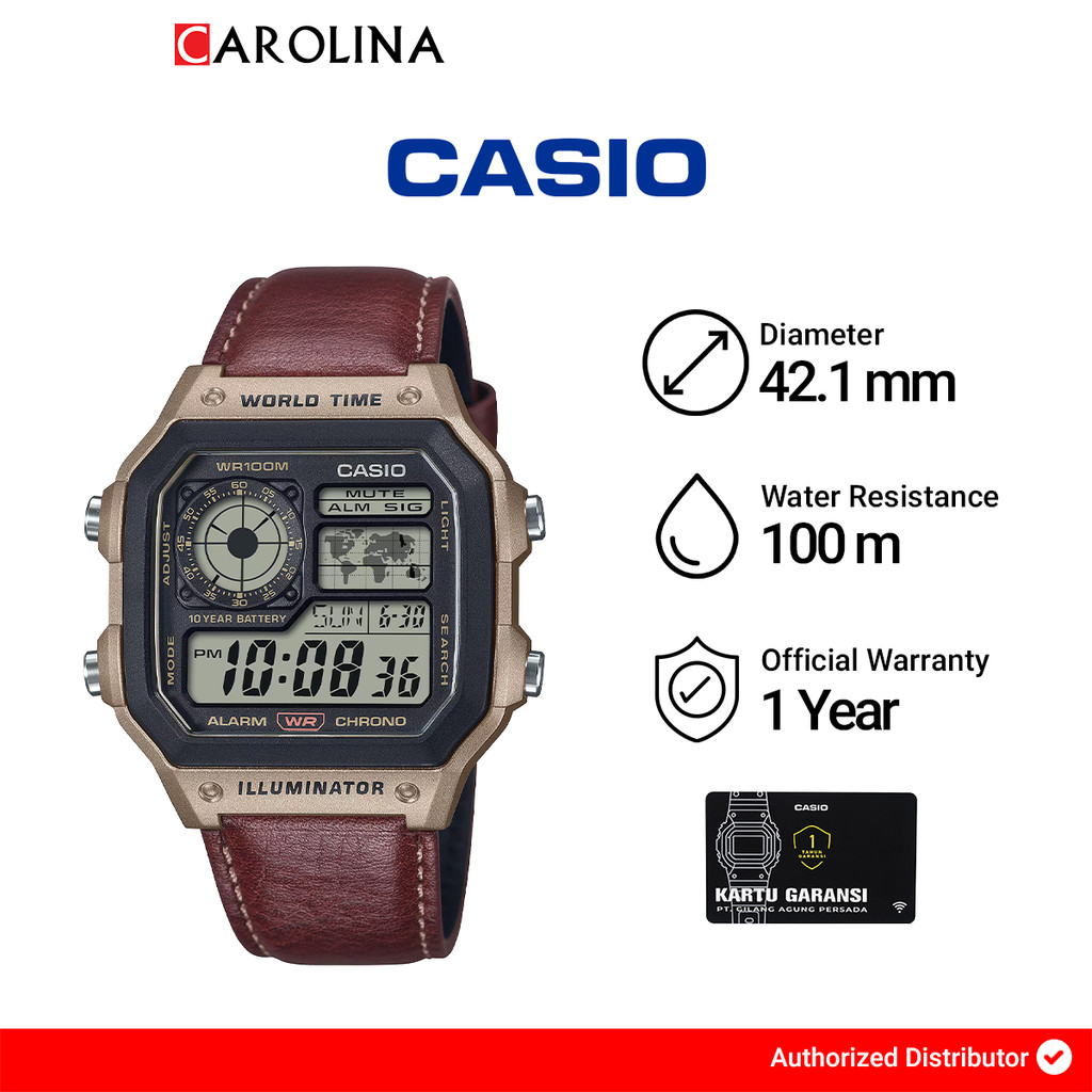 Jual Jam Tangan Pria CASIO General AE-1200WHL-5A Digital Dial Maroon ...