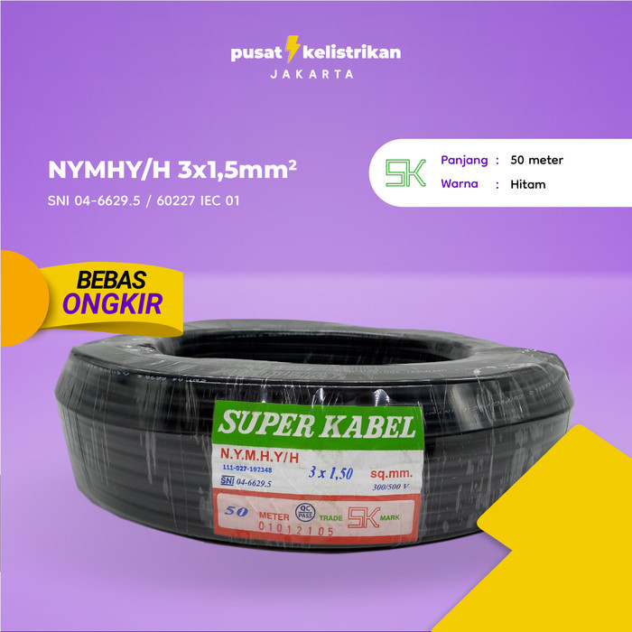 Jual Kabel Nyyhy 3X1.5 3 X 1.5 Mm Nymhy 50 Meter Super Cable | Shopee ...