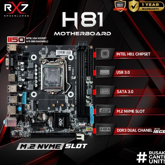 Jual NEW Motherboard RX7 H81 LGA 1150 DDR3 Mainboard H81 SUPPORT NVME | Shopee Indonesia
