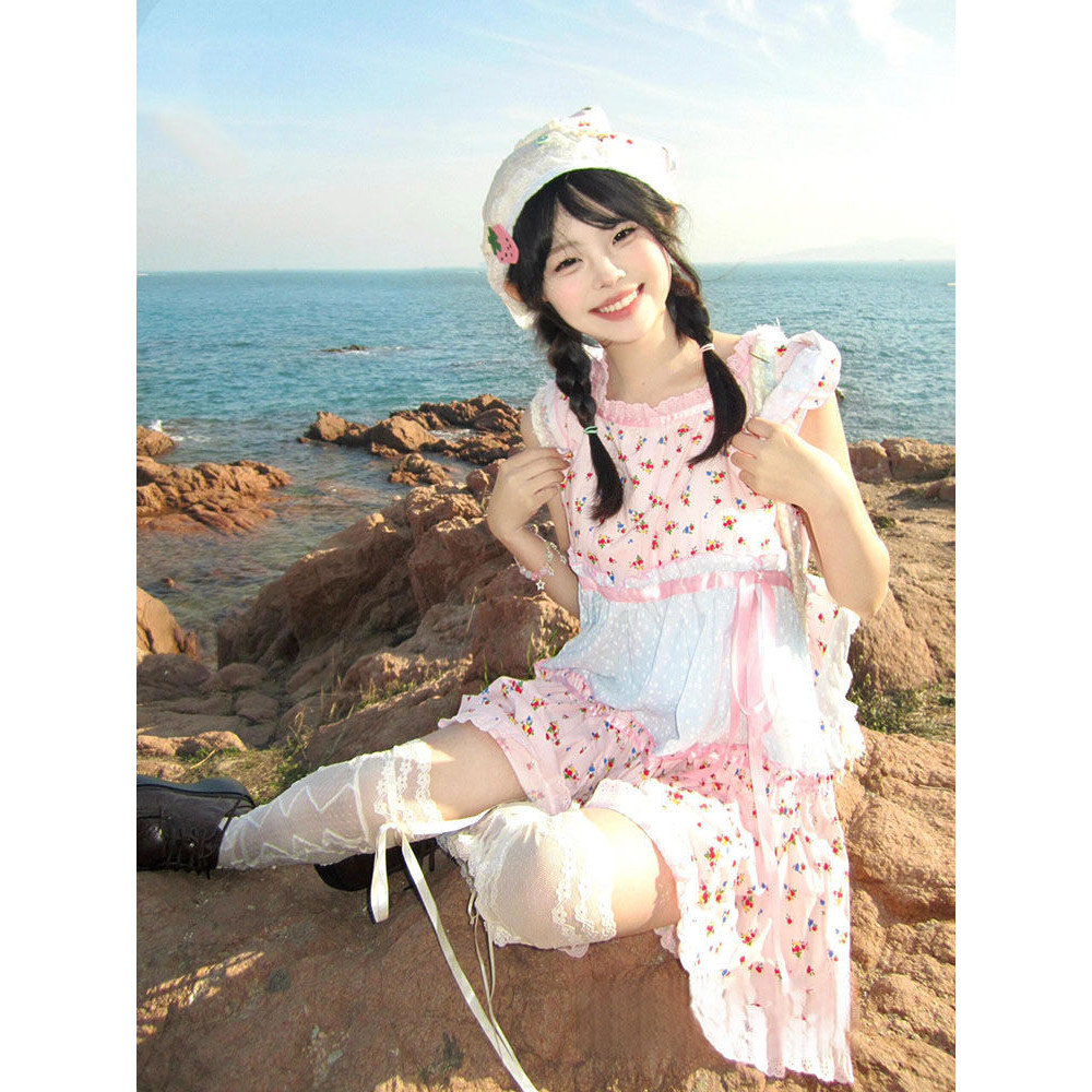 Jual [Crunchy Brulee]Gaun rapi Jepang yang manis, rok bunga gadis pita ...