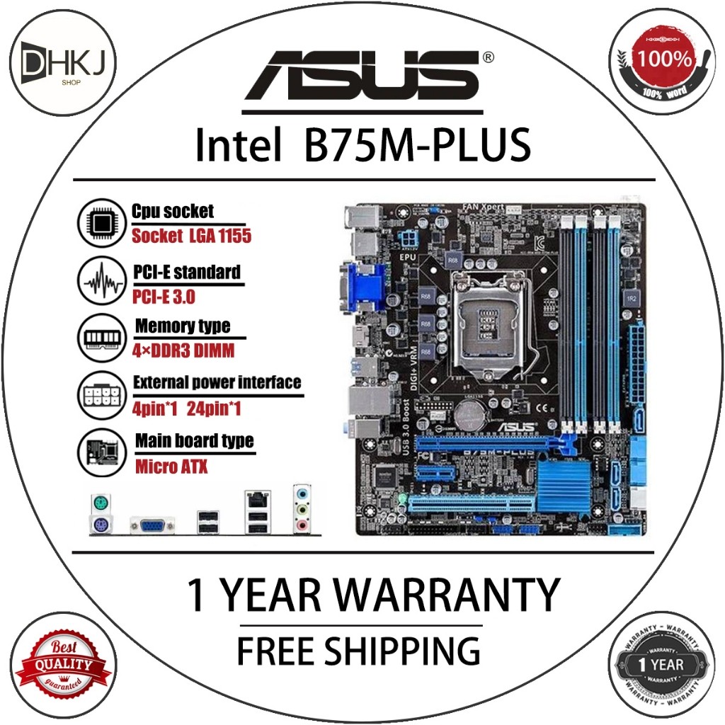 Jual Motherboard Desktop Asus B75M-PLUS Bekas Soket B75 LGA 1155 I3/5/7 DDR3 32G MATX UEFI BIOS ...