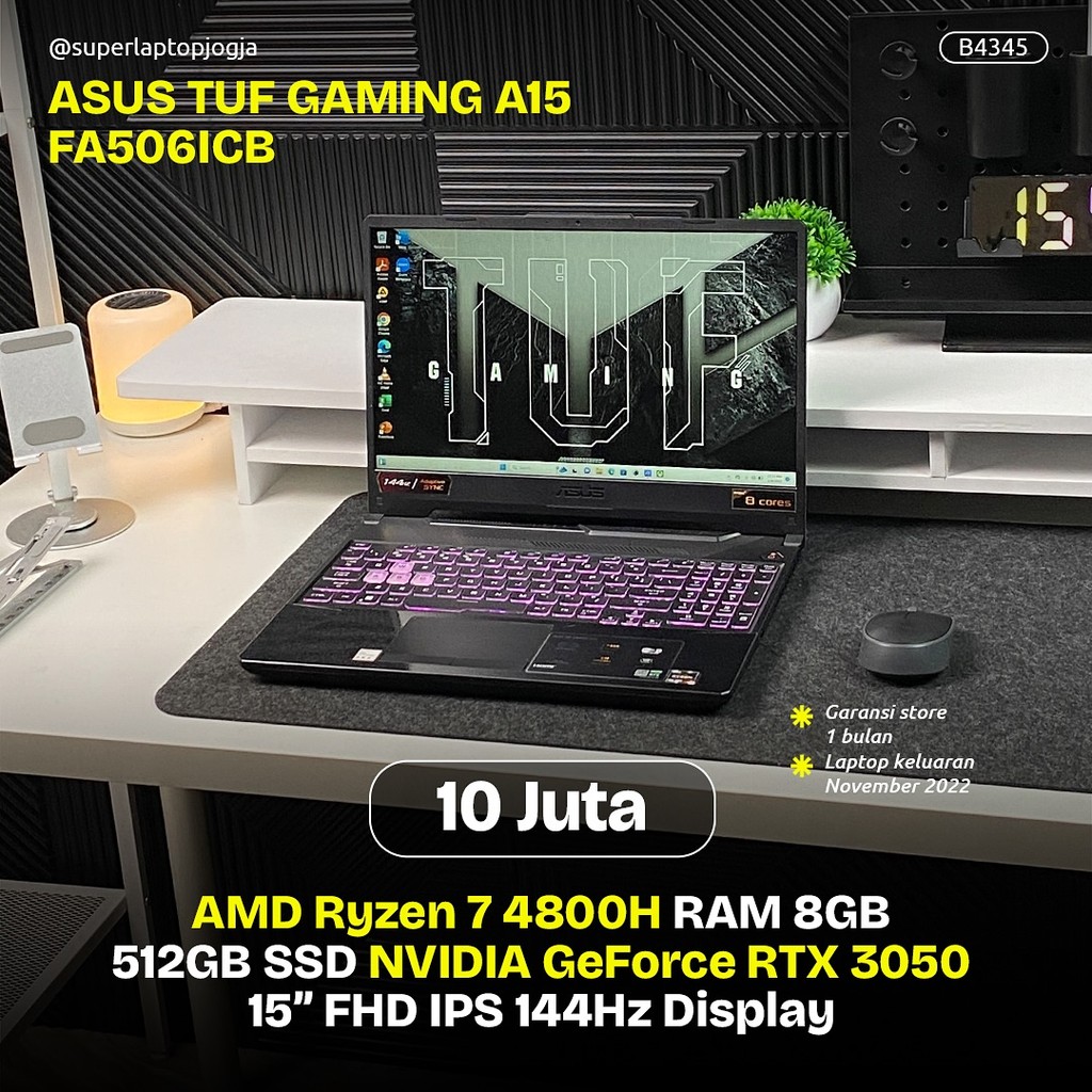 Jual ASUS TUF A15 FA506IC amd ryzen 7 4800h ram 8gb ssd 512gb rtx 3050 ...