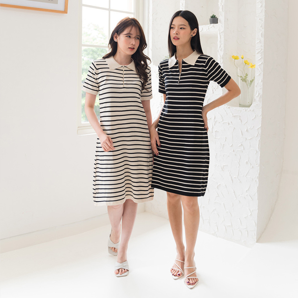 Jual CHIC - Lyla Dress / Dress Rajut Wanita / Dress Garis - Garis ...