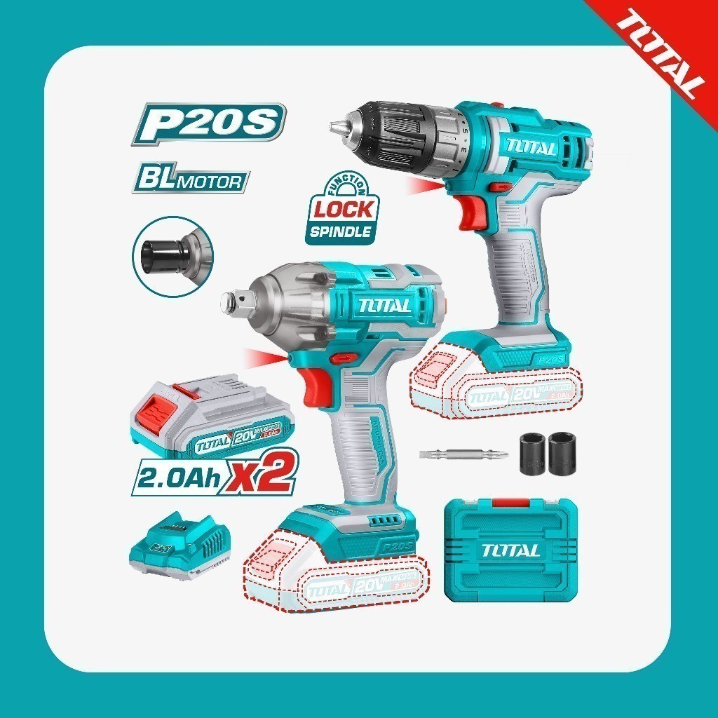 Jual TOTAL Kombo Kit Bor Dan Impact Wrench Baterai / Lithium Ion ...