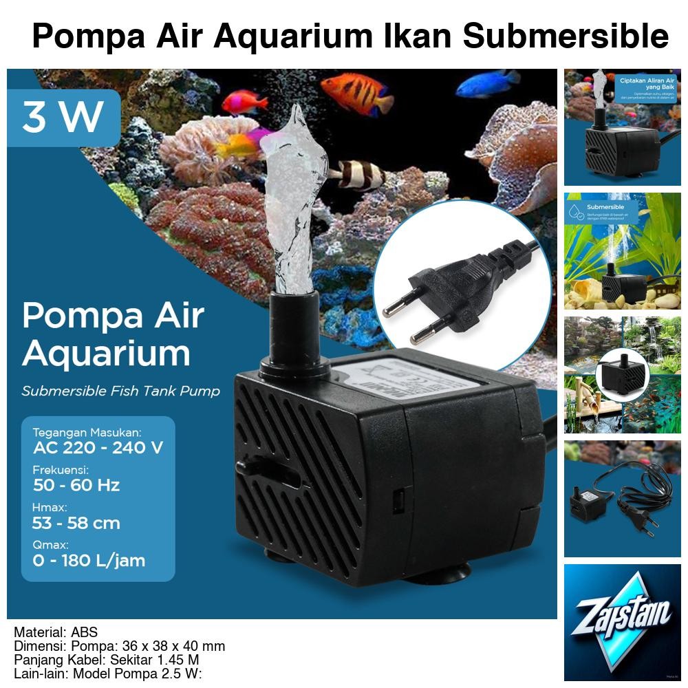 Jual Pompa Air Aquarium Ikan Submersible Pump Fish Tank 220-240V 3W ...