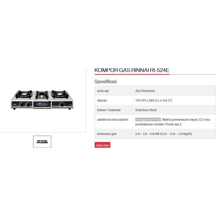 Jual MO KOMPOR 2 TUNGKU RINNAI RI 524 E STAINLESS | Shopee Indonesia
