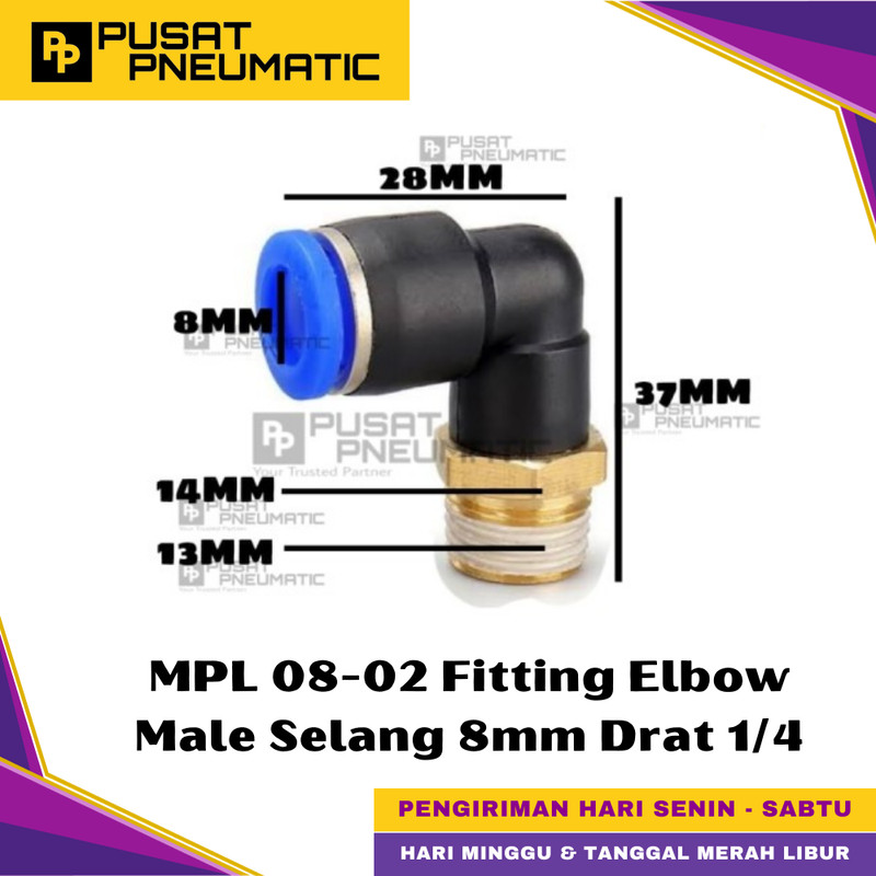 Jual MPL 8-02 One Touch Male Thread Elbow Fitting Slip Lock Socket Push In Connector Nipple ...