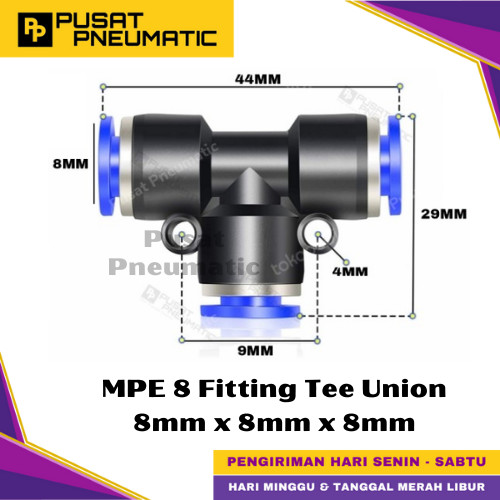Jual MPE 8 One Touch Union Tee Fitting Slip Lock Socket Push In ...