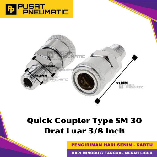 Jual SM 30 Air Quick Release Joint Coupling Coupler Female Connector Compressor Drat Male 3/8 ...