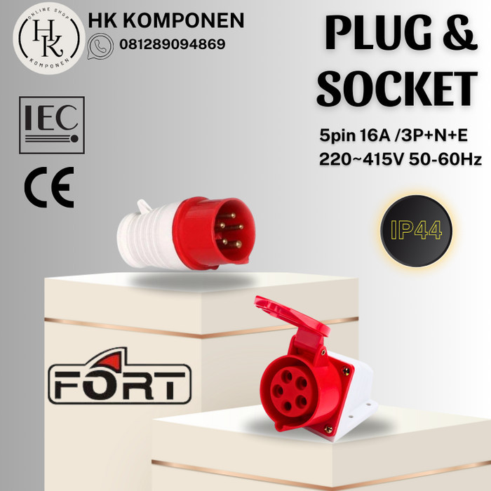 Jual TERBARU! plug socket 5pin 16a industrial surface mounting ip44 ...