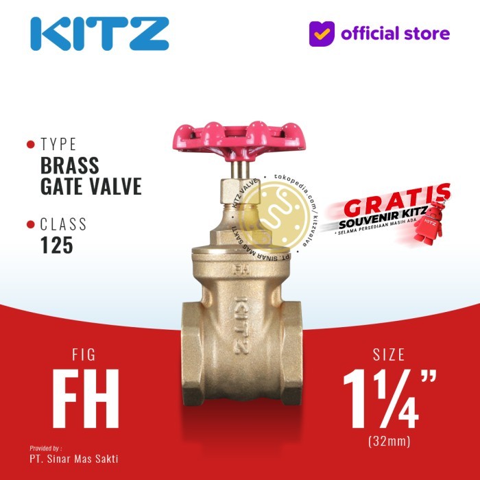 Jual KITZ Brass Gate Valve Fig. 125 FH , 1 1/4" - 32A - 32mm , Drat / Screw | Shopee Indonesia