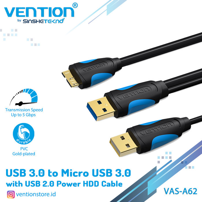 Jual Vention Kabel Data HDD External Micro Am USB 3.0 with USB Power ...
