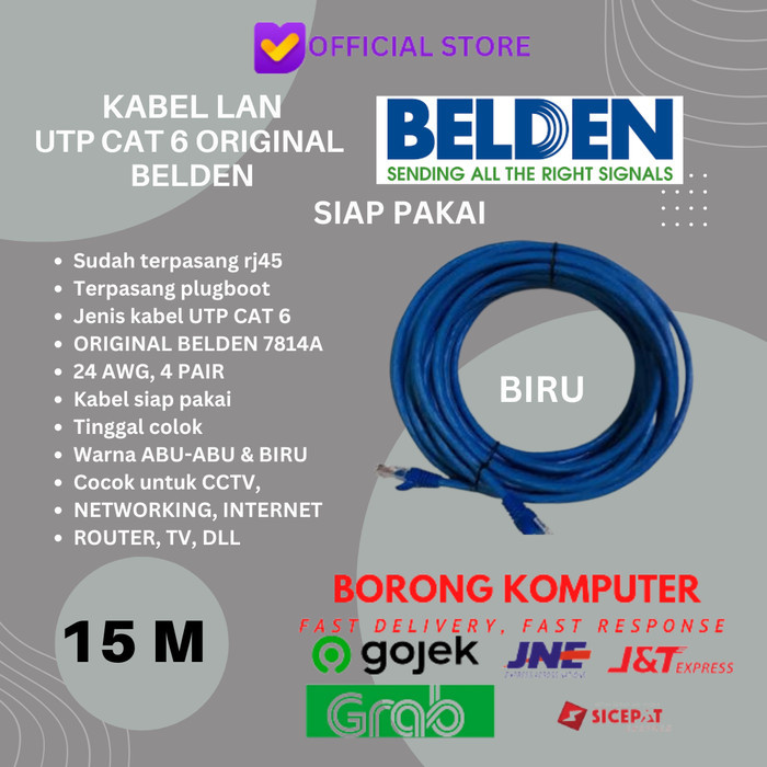 Jual Kabel Data UTP Belden Cat6 15 Meter SIAP PAKAI Lan Cable Cat 6 15m | Shopee Indonesia