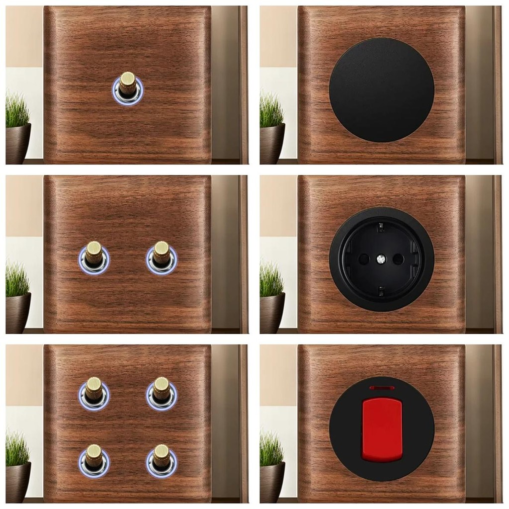 Jual Embedded Wall Panel Wood Switch Socket, Eu Ru Fr Socket Power ...