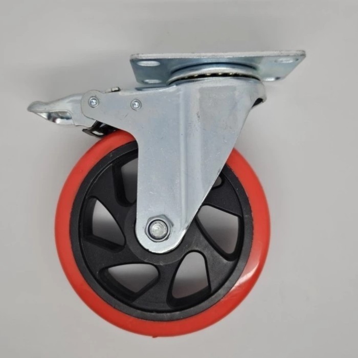 Jual Roda Troli Pu Merah Double Bearing 5 inch Plat Rem | Shopee Indonesia