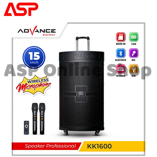 Jual ADVANCE KK 1600 Speaker Portable Bluetooth mic Wireless 15 inch ...