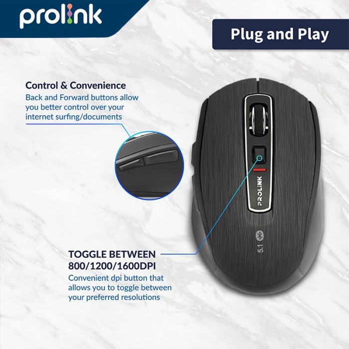 Jual Prolink Mouse Wireless Bluetooth 5.1 BT 6 button DPI 800-1600 ...