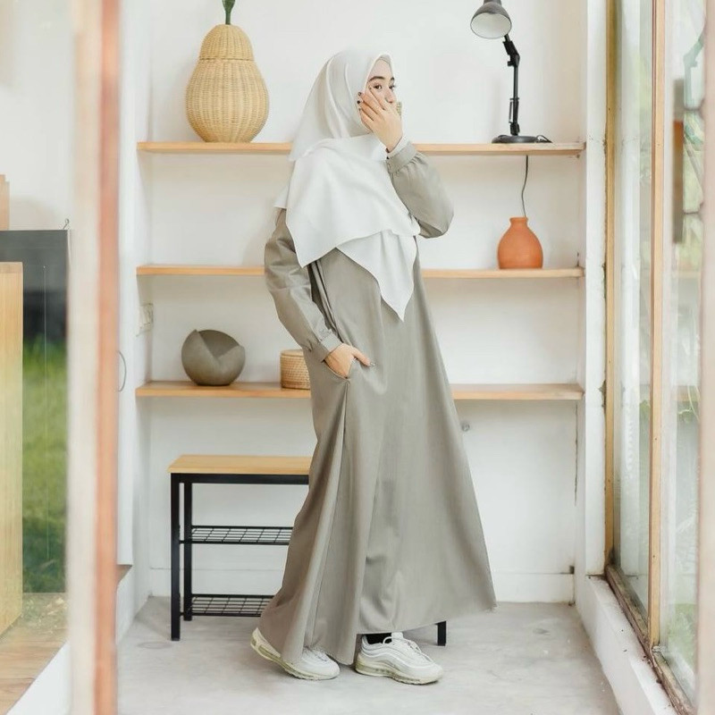 Jual pengiriman cepat Elmina Alya Dress Gamis Terbaru 2025 Polos Soft ...