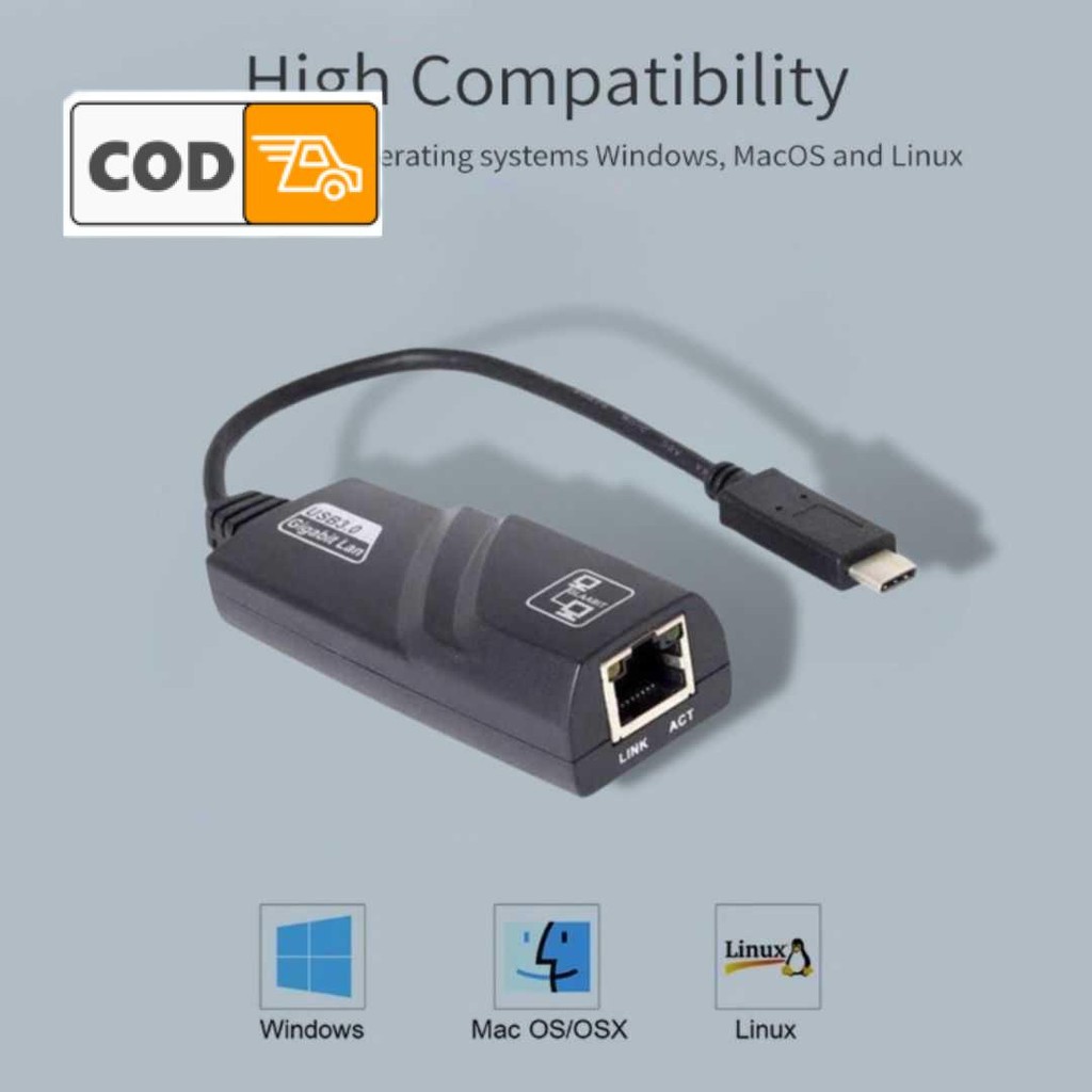 Jual Adaptor LAN Laptop USB Type C to RJ45 Ethernet Adaptor 100Mbps ...