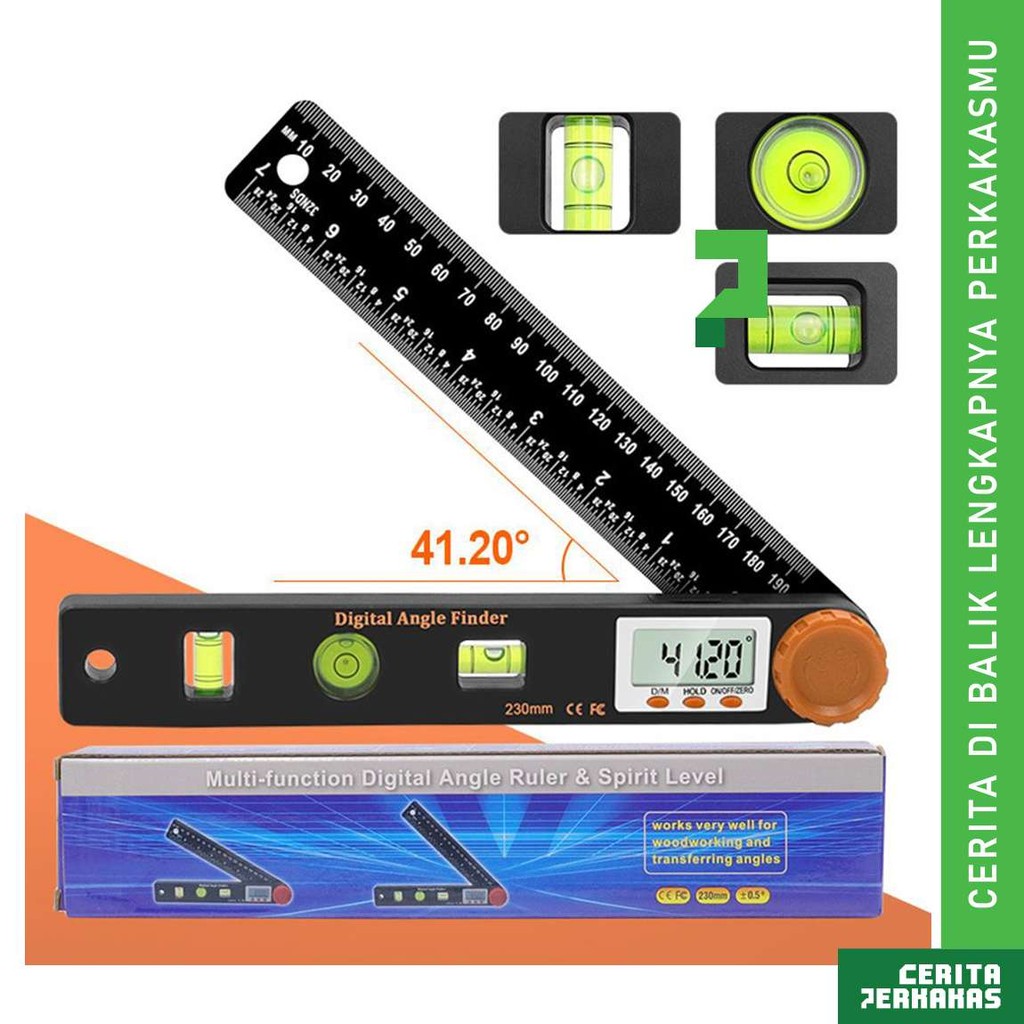Jual Siku Pengukur Digital 19cm 4 in 1 AH13 CP / Penggaris Sudut Derajat Waterpass / Angle Ruler ...