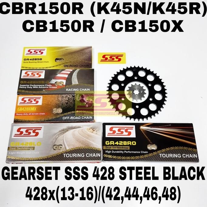 Jual Girset Sss 428 Steel Black Cbr150R Cb150R Cb150X Rantai Sss Gold ...