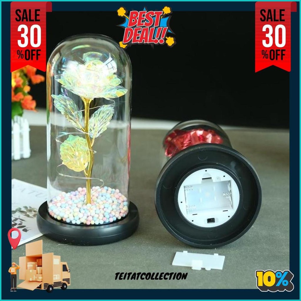 Jual Lampu Led Bunga Mawar Dekorasi Rose Glass Dome Beauty And The ...