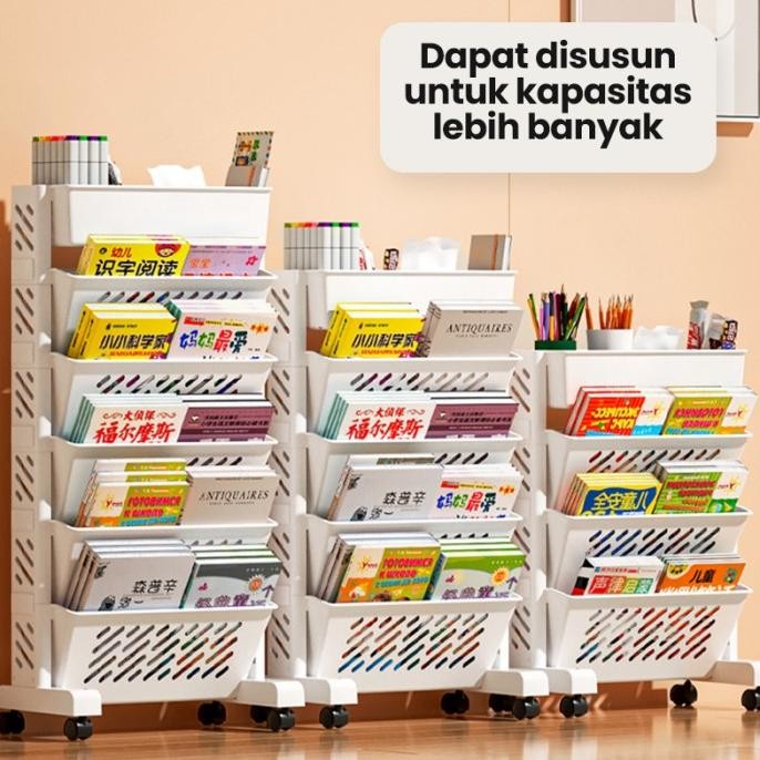 Jual Megam Rak Buku Roda Troli Rak Susun Penyimpanan Alat Kantor HSB624 ...